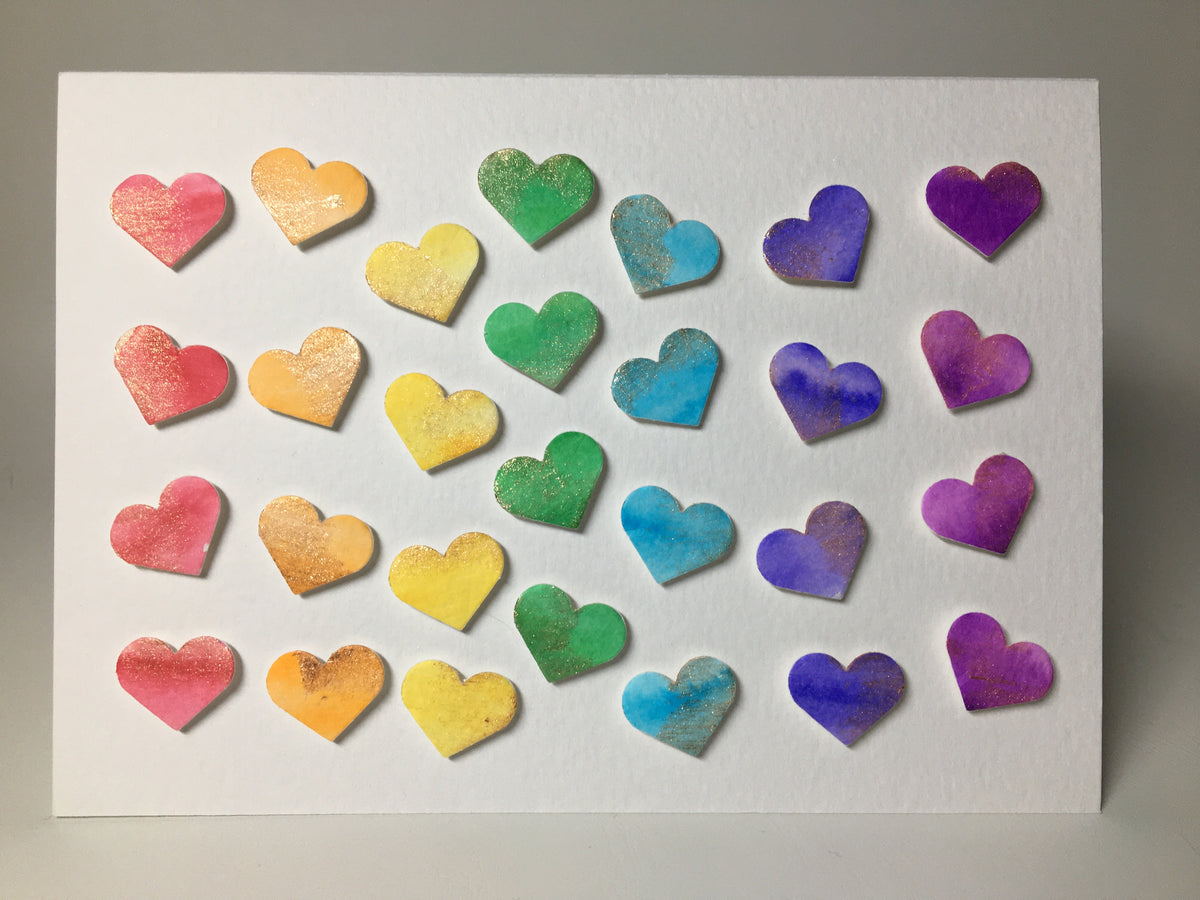 Original Hand Painted Greeting Card - 28 Rainbow Hearts | eDgE dEsiGn ...