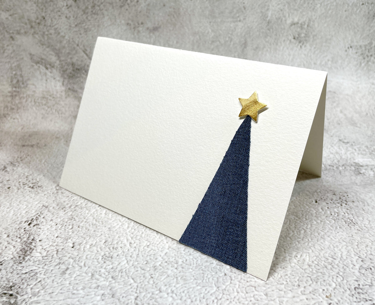 Abstract Denim and Gold Star Christmas Tree - Handmade Christmas Card ...