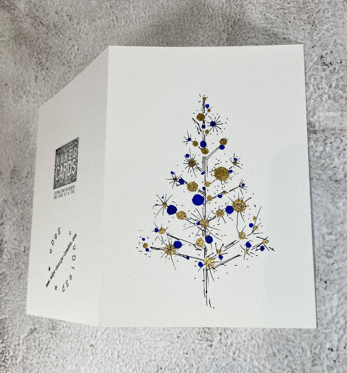 Retro Blue and Gold Christmas Tree - Hand Painted Christmas Card | eDgE ...