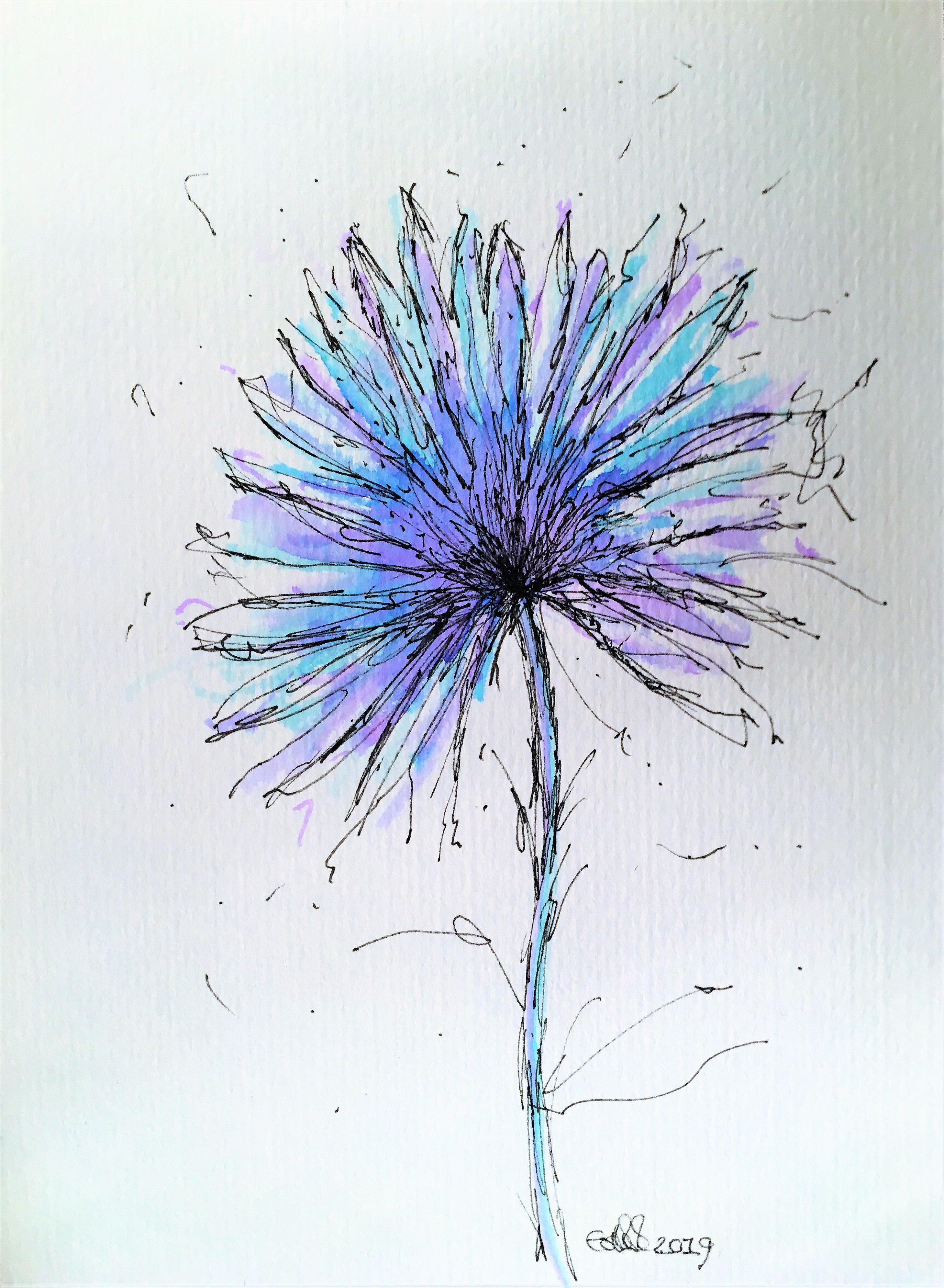 Abstract Turquoise/Lilac Flower - Original Watercolour Painting ...