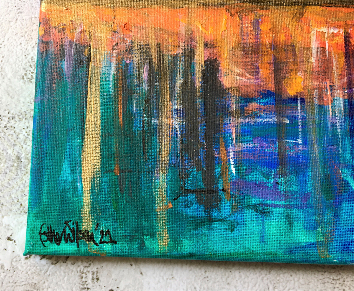 Abstract Riverside Cityscape at Night - Acrylic on canvas | eDgE dEsiGn ...