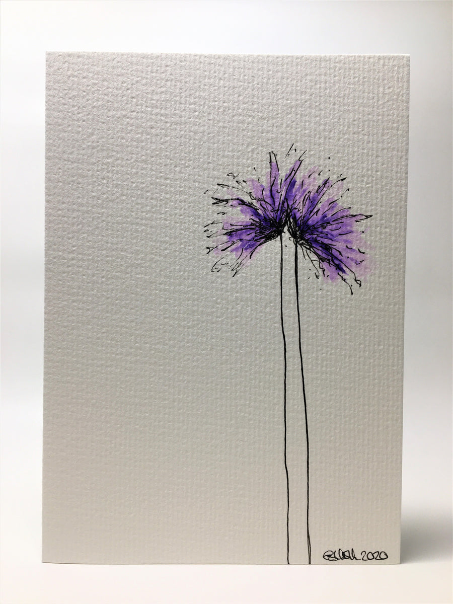 Original Hand Painted Greeting Card - Two Lilac and Purple Spiky ...