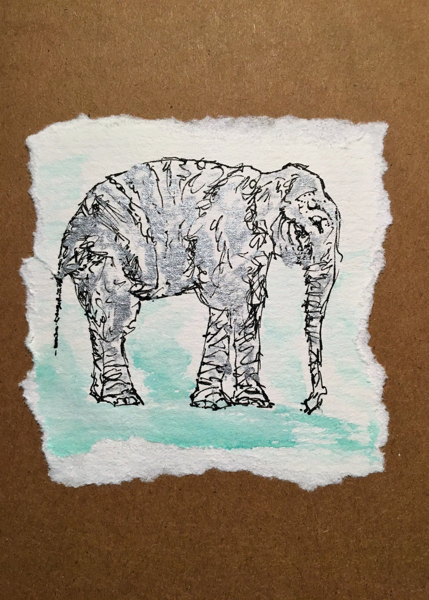 Hand painted greeting card - Elephant with Silver | eDgE dEsiGn London