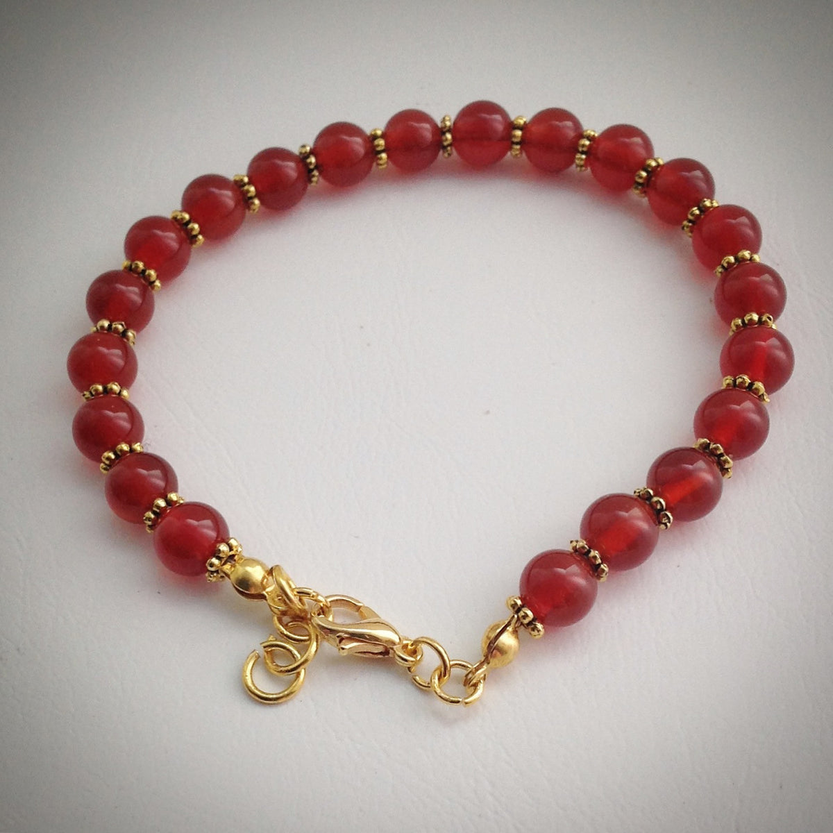 Beaded bracelet - Red Carnelian Beads with Gold Plated Spacers and ...